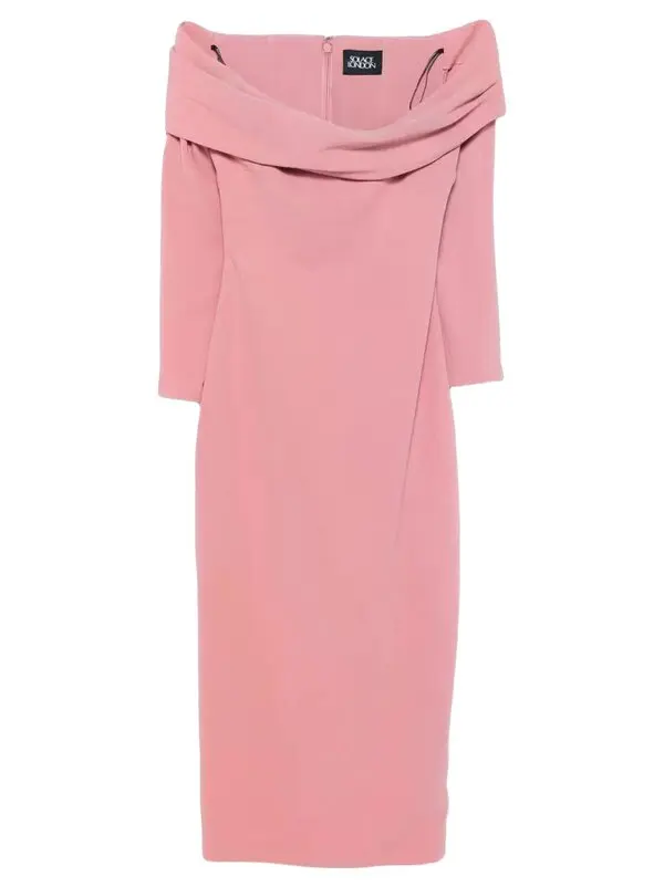 Solace London Yuni Off-shoulder Draped Midi Dress - Pink
