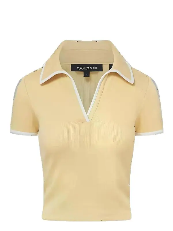 Veronica Beard Ribbed Polo Top - Yellow