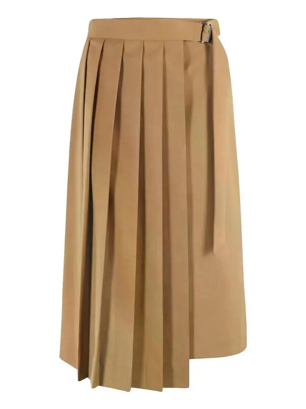 TELA Pleated Asymmetric Skirt - Brown