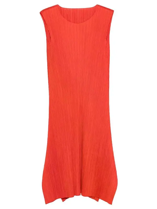 Issey Miyake Pleated Sleeveless Midi Dress - Red