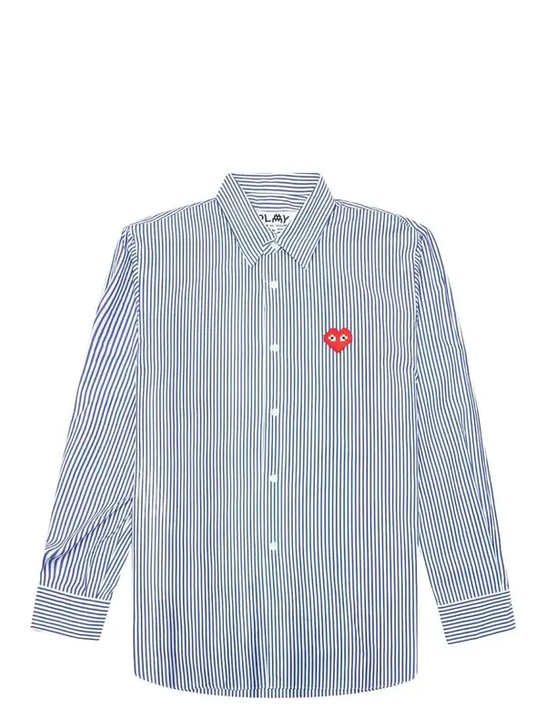 Play Comme Des Garcon Broad-striped Heart-embroidered Shirt - Blue