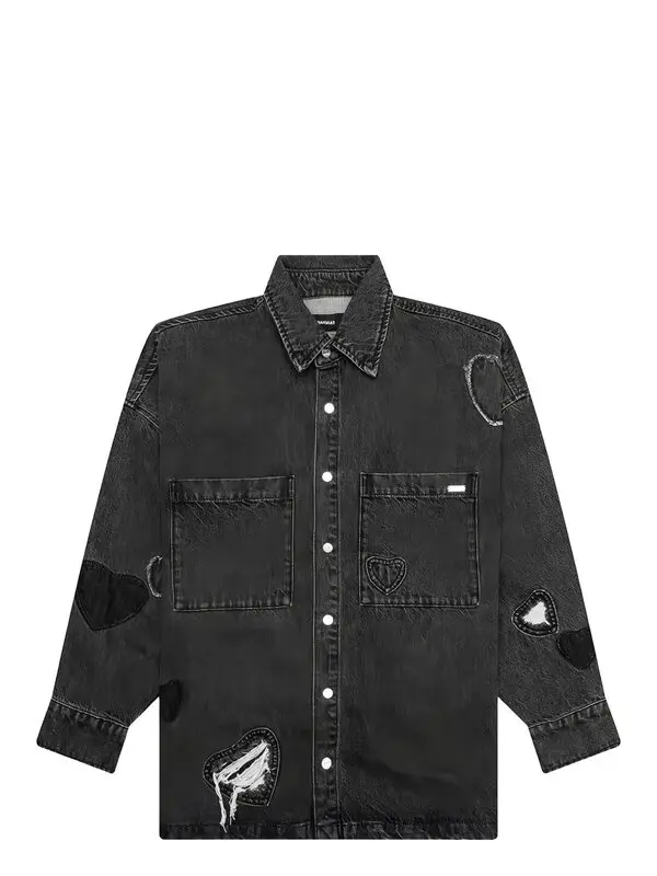 NAHMIAS Heart-patchwork Denim Shirt - Black