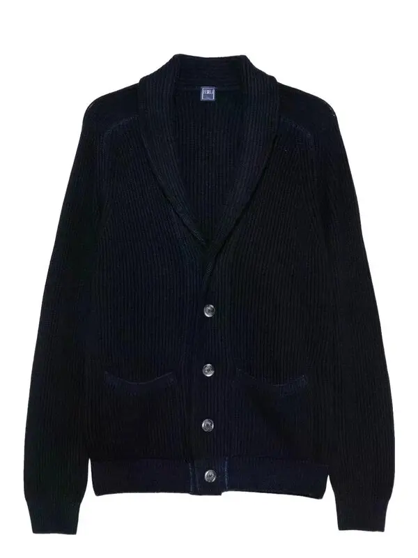 Fedeli Ribbed Shawl-collar Cardigan - Blue
