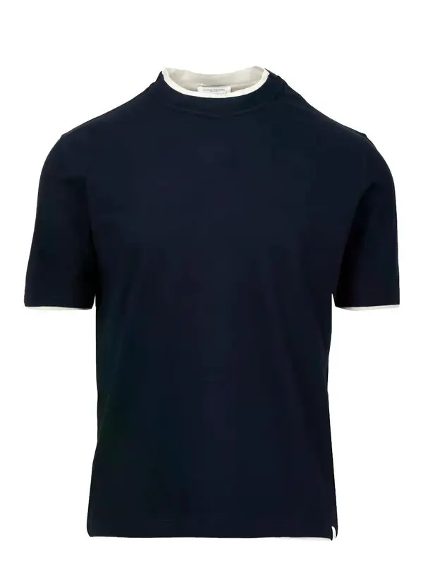PAOLO PECORA Contrast-trim Cotton T-shirt - 6685 Navy Blue