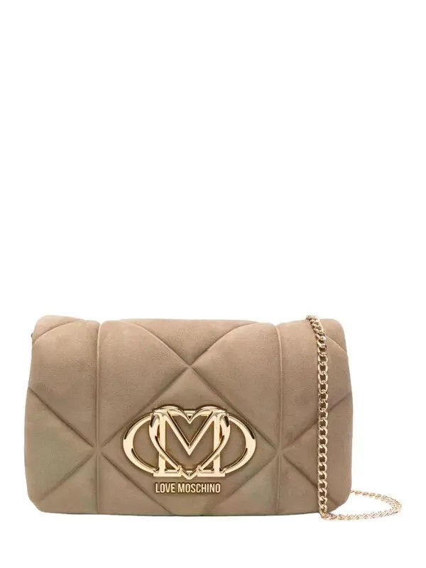 Moschino Quilted Cross Body Bag With Logo Plaque - Neutrals