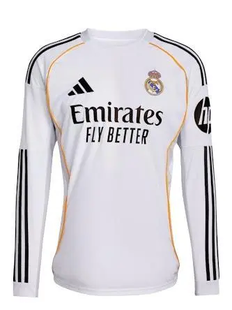 Adidas Real Madrid 25/26 Long Sleeve Home Jersey - White