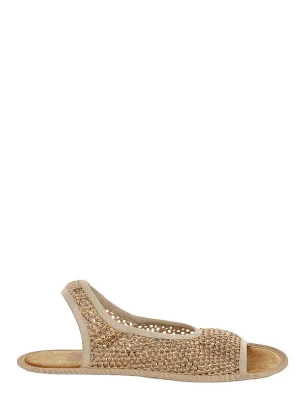 FERRAGAMO Anio Crystal Embellished Slingback Sandals - Beige Khaki
