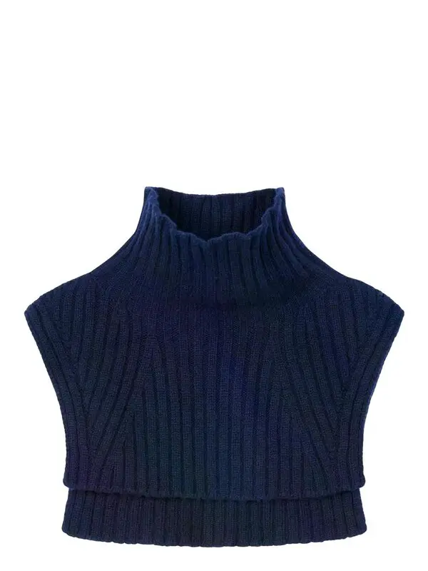 Eric Bompard Ribbed High-neck Cashmere Bib - Blue