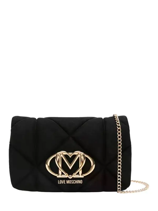 Moschino Quilted Cross Body Bag With Logo Plaque - Black