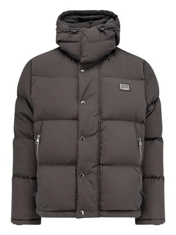 Dolce & Gabbana Nylon Hooded Down Jacket - Grey