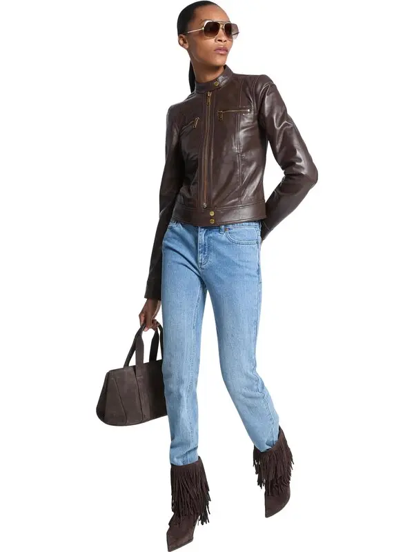 Michael Kors Leather Jacket - Brown