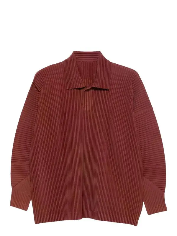 Issey Miyake Pleated Long-sleeves Polo Shirt - Brown