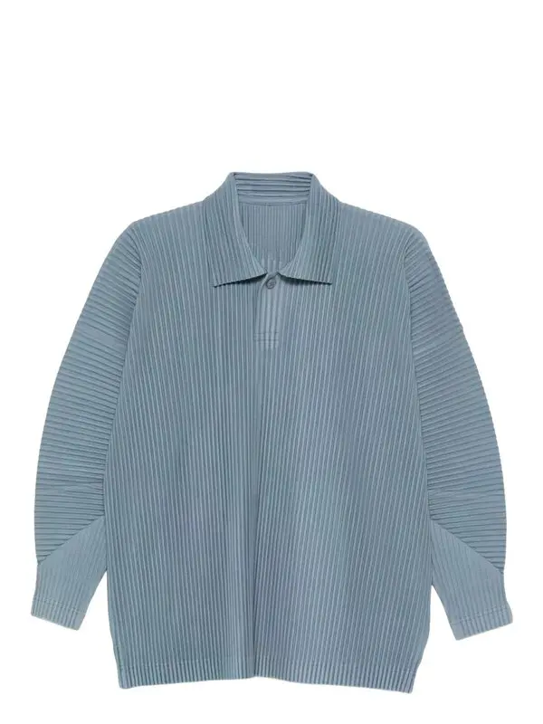 Issey Miyake Pleated Long-sleeve Polo Shirt - Blue