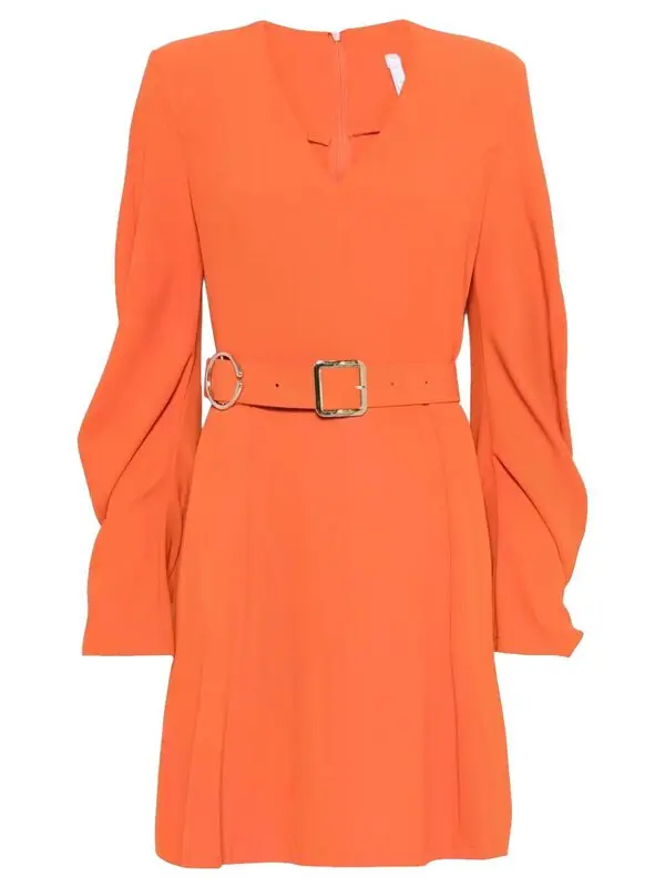 Imperial Puff-sleeve Belted Mini Dress - Orange