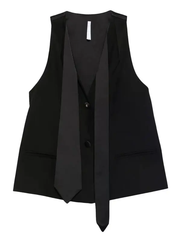 Imperial Tie-neck Button-up Gilet - Black