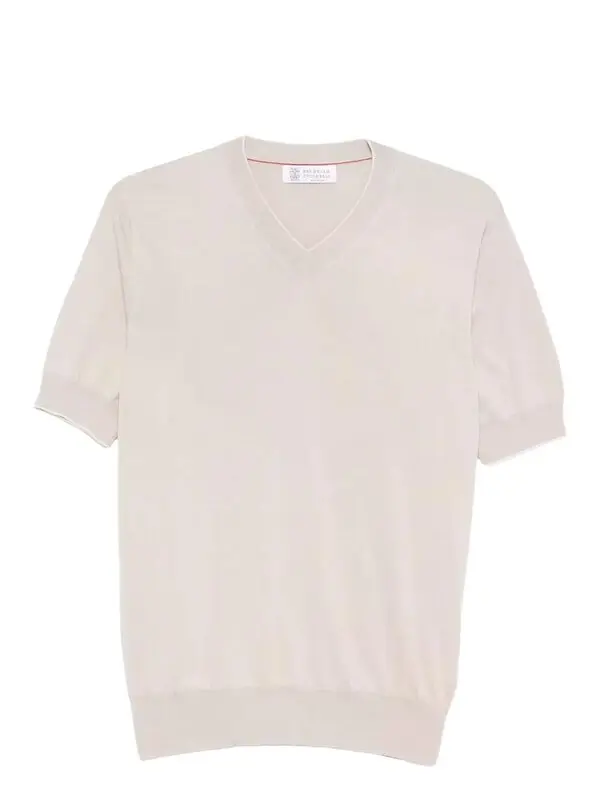 Brunello Cucinelli V-neck Short-sleeve Cotton T-shirt - Neutrals
