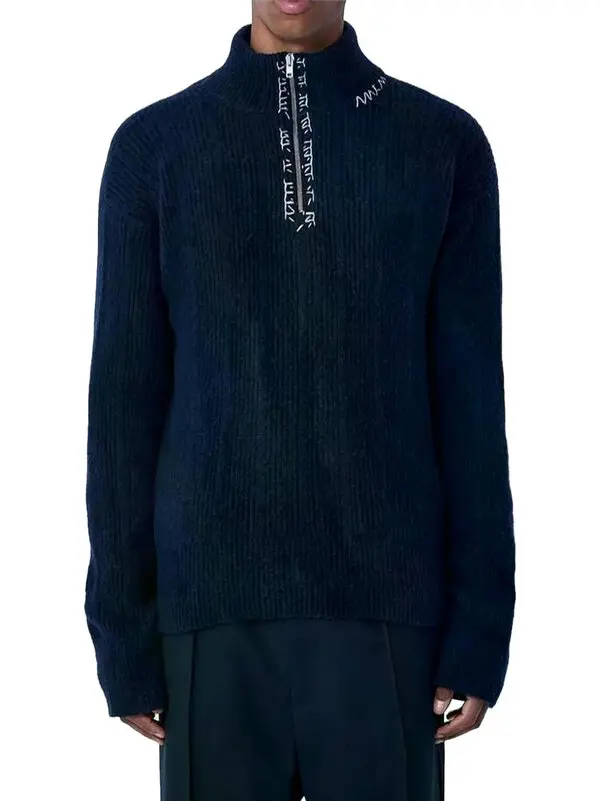 Marni Logo-embroidered Ribbed-knit Sweater - Blue