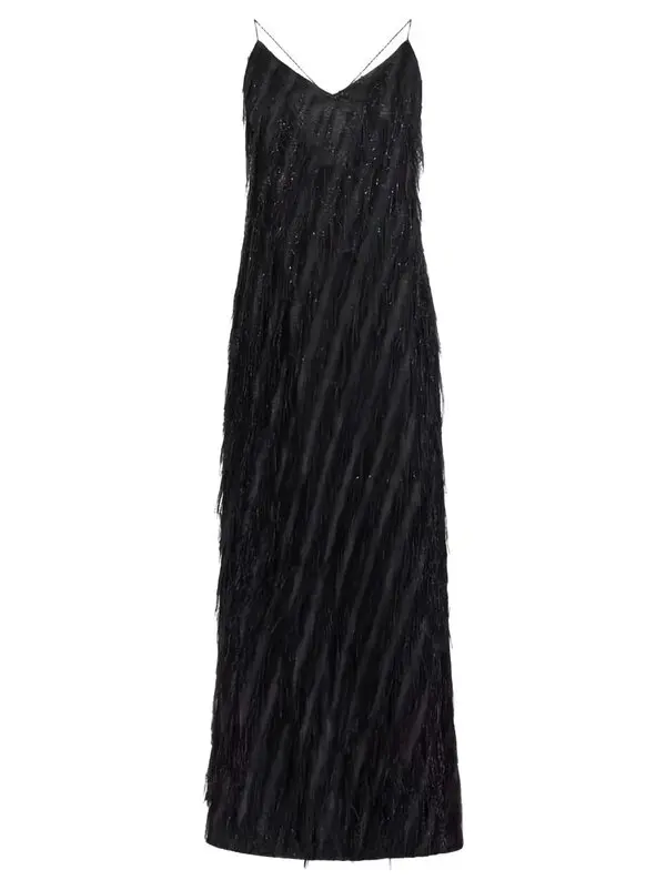 Roberto Cavalli Fringe-embellished Slip Dress - Black