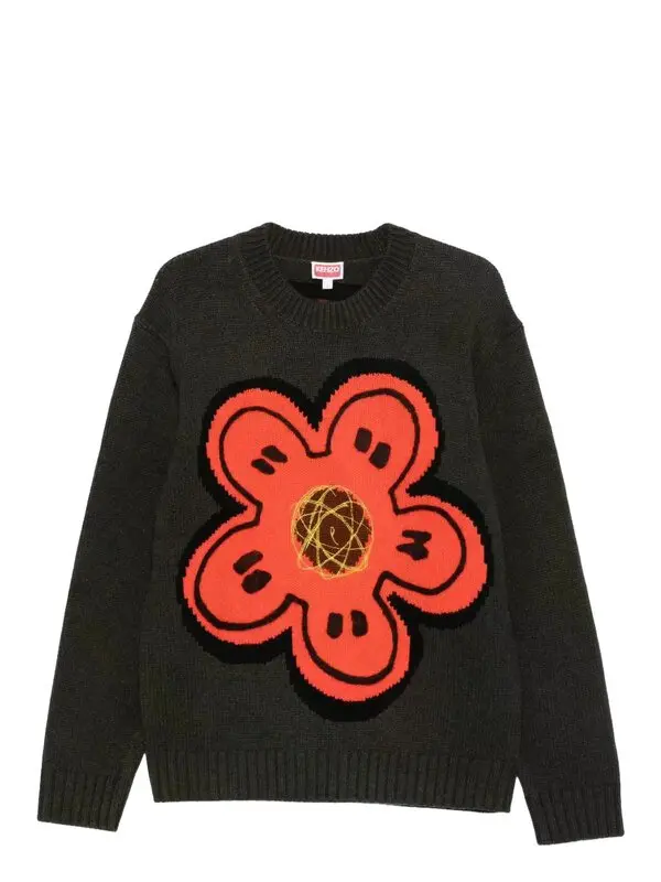 Kenzo Flower-embellished Crew-neck Sweater - Green