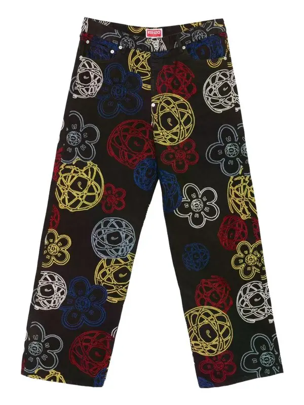 Kenzo Flower-embroidered Trousers - Brown