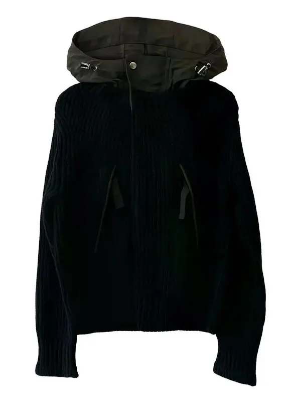 Sacai Hooded Ribbed Knit Jacket - Black