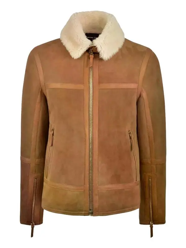 CHRISTINA CRAWFORD Zipped Shearling Collar Jacket - Brown