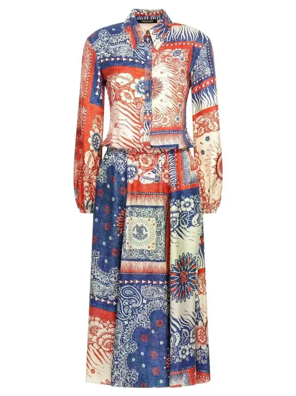 Roberto Cavalli Patchwork Paisley-pattern Silk Dress - Blue