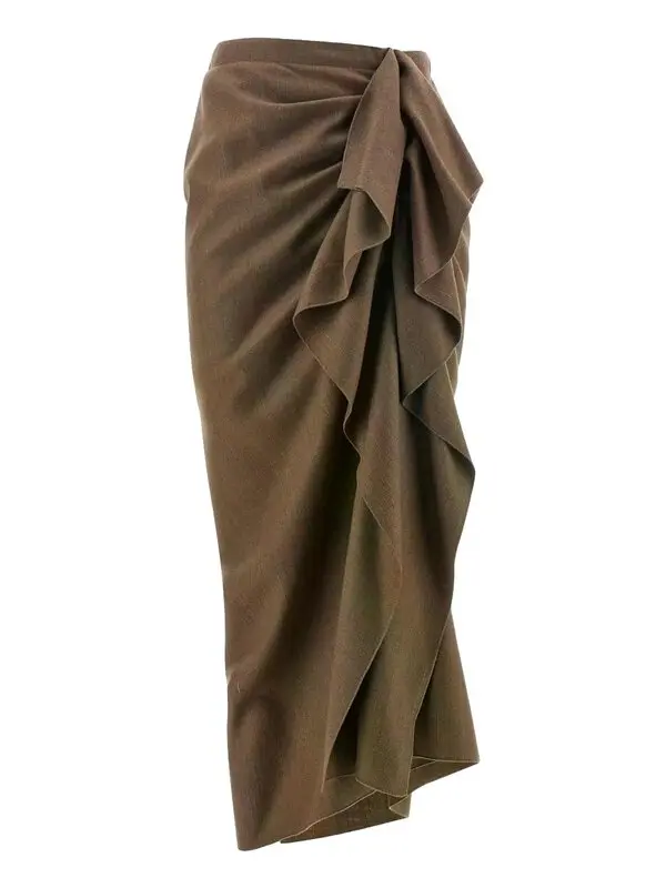 Fabiana Filippi Pinstripe Ruffle Midi Skirt - Brown