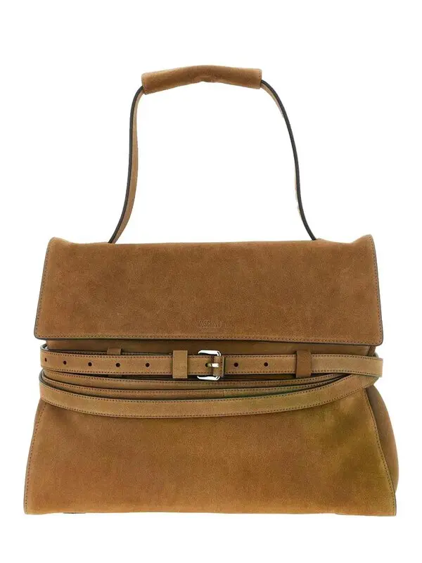 Moschino Medium Suede Shoulder Bag With Belt Detail - Brown