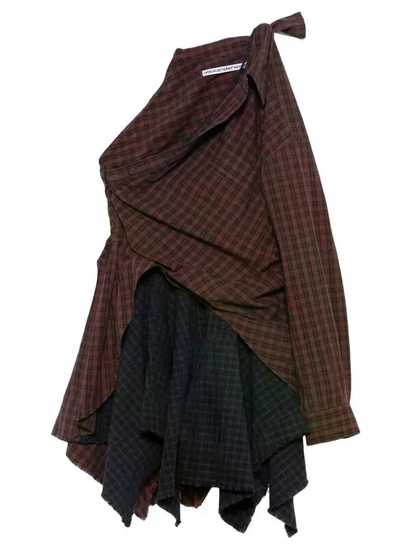 Alexander Wang One-shoulder Checked Mini Dress - Brown
