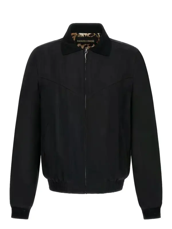 Roberto Cavalli Ribbed-collar Bomber Jacket - Black