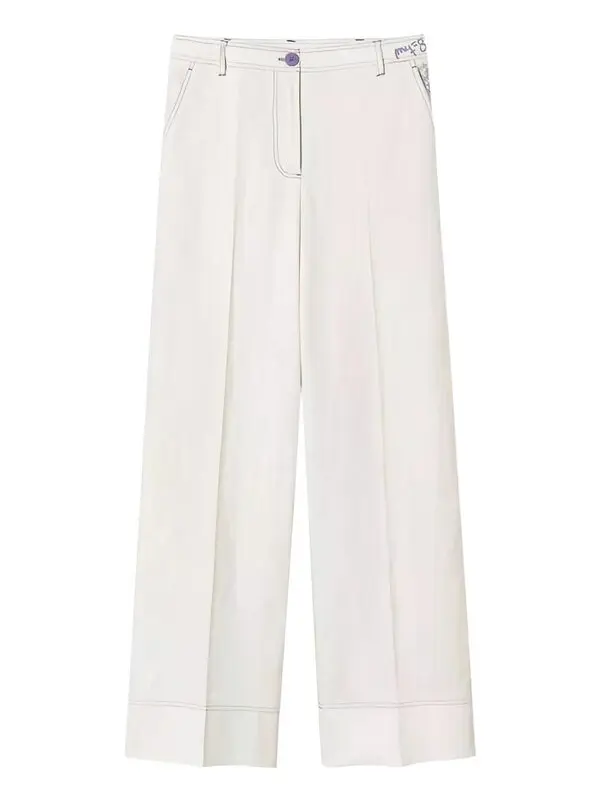 TWINSET Floral-embroidered Palazzo Pants - White