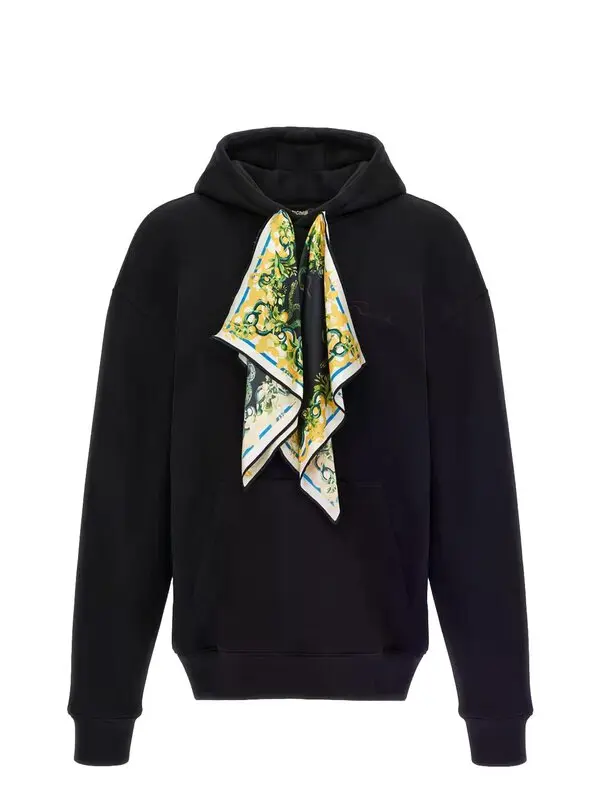 Roberto Cavalli Hoodie With Attached Scarf - Black