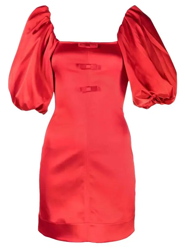 GANNI Double-satin Puff-sleeve Minidress - Red
