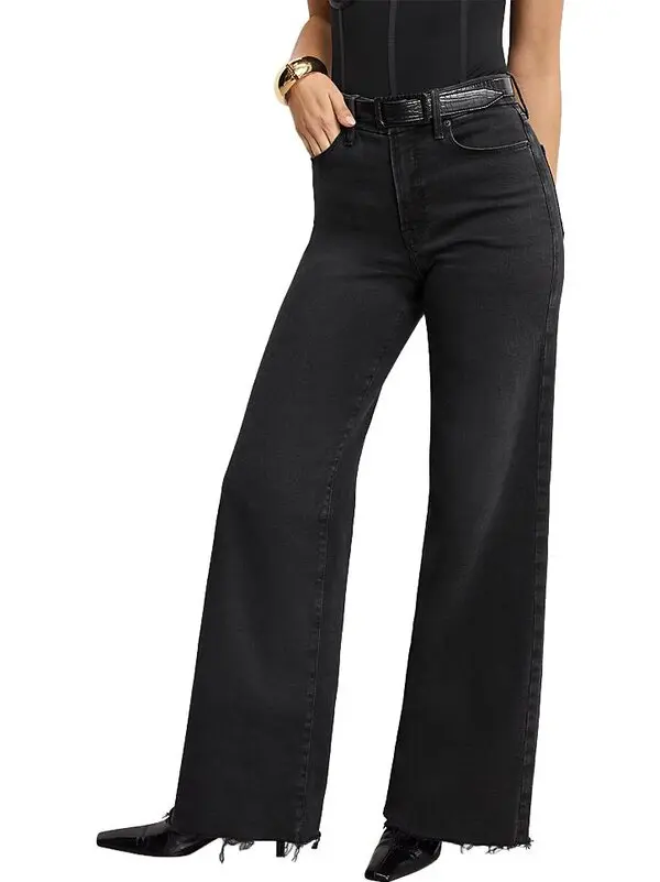 Good American Soft Tech Good Waist Palazzo Jeans - Black