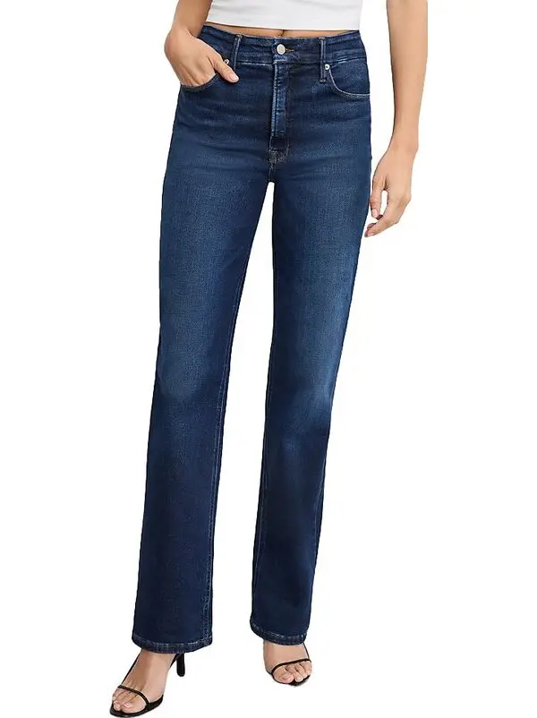 Good American Soft Tech Good True High Rise Straight Jeans - Indigo