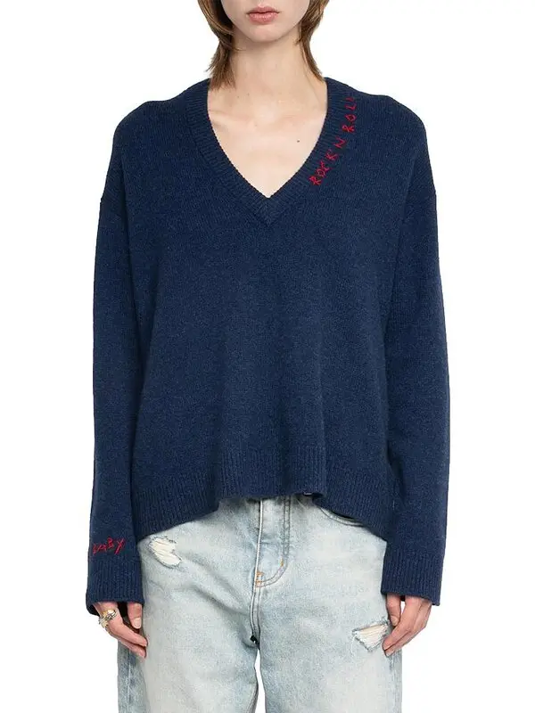 Zadig&Voltaire Mikyza Cashmere V-neck Sweater - Encre