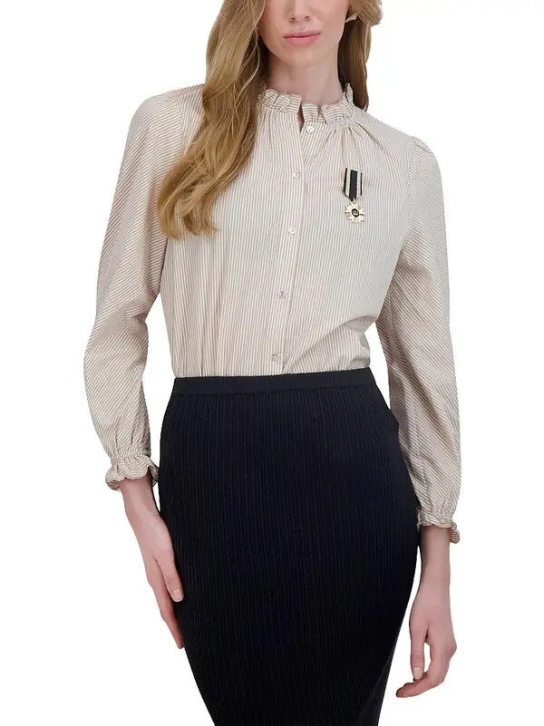 POINT Ruffle Blouse - Foxtrot Stripe