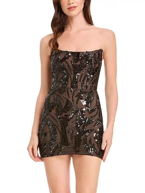 Dress The Population Jen Sequin Mini Dress - Black-nude
