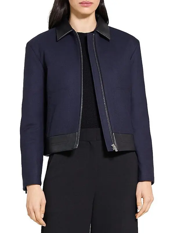 Theory Wool-blend Zip-up Jacket - Dark Navy