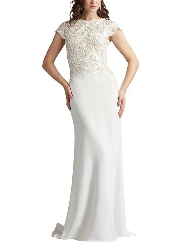Tadashi Shoji Isadora Embroidered Crepe Gown - Ivory