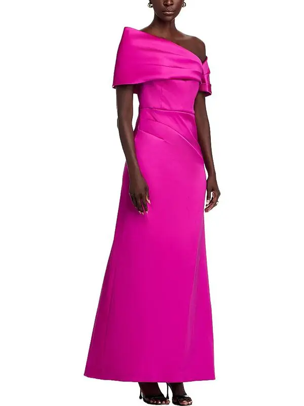 Rickie Freeman For Teri Jon Mikado Asymmetric Gown - Raspberry