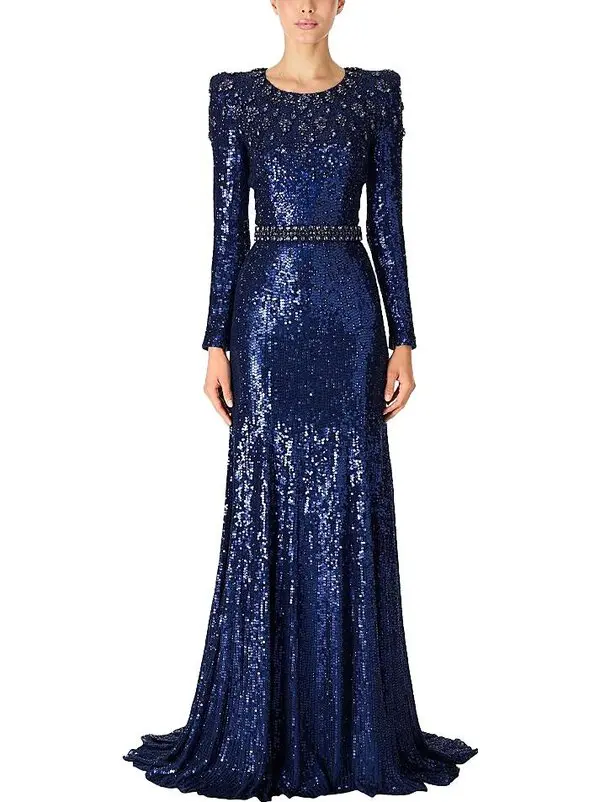 Jenny Packham Georgia Sequin-embellished Gown - Light Navy