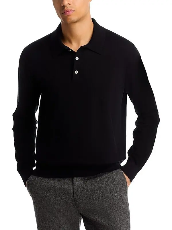 Madewell Cotton Long Sleeve Polo Shirt - Jet Black