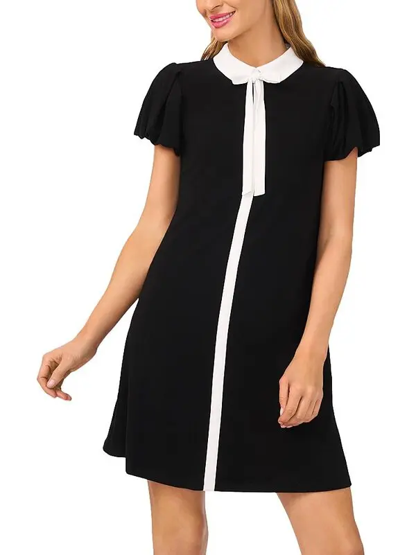 CECE DUPRAZ Tie Neck Puffed Sleeve Dress - Rich Black