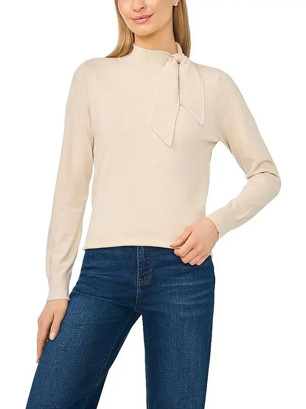 CECE DUPRAZ D'praz Embroidered Tie Neck Sweater - Malted
