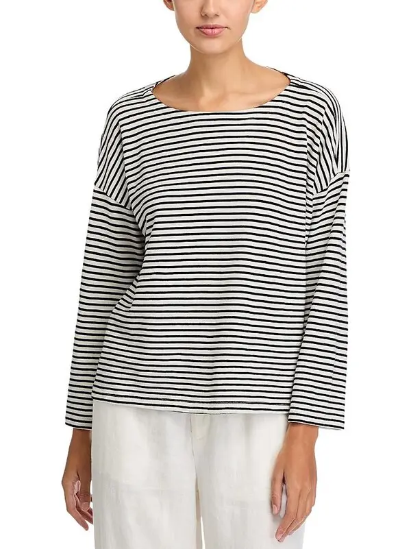 Eileen Fisher Striped Boat Neck Top - White/black