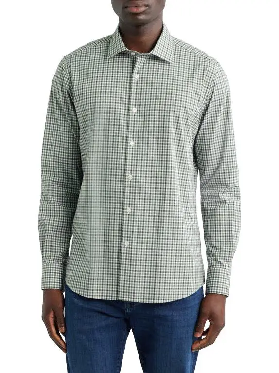 Scott Barber Regular Fit Gingham Cotton Button-up Shirt - Sage