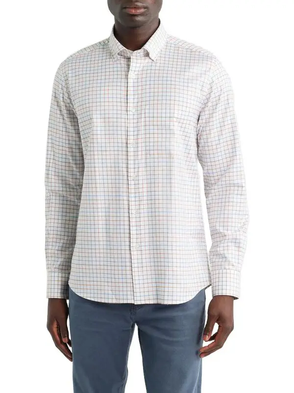 Scott Barber Windowpane Prep Cotton Twill Button-down Shirt - Auburn