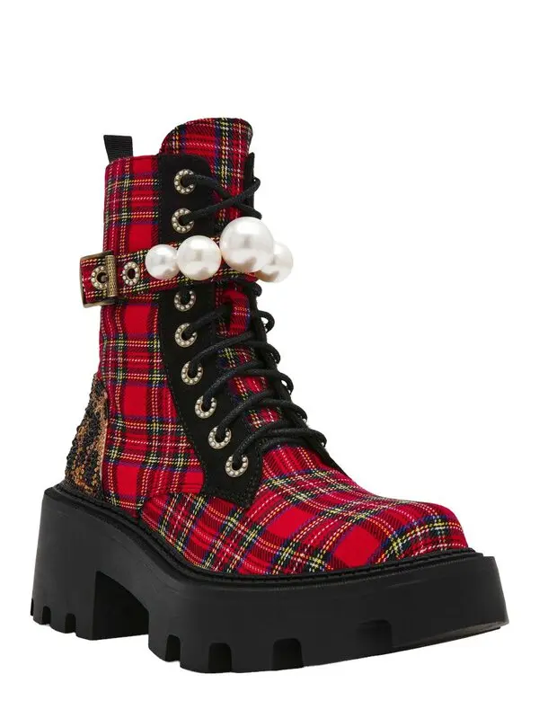 Betsey Johnson Jonnie Lug Sole Boot - Red Plaid